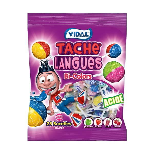 Sachet 200 G Sucettes TACHE LANGUES BI-COLORS | Vidal